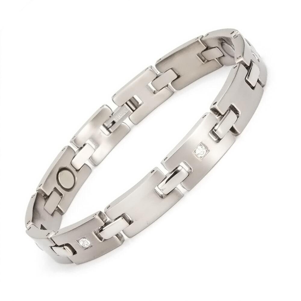 Køb Titanium Magnet Armbånd. 3000 gauss pr. magnet med zirkoner.